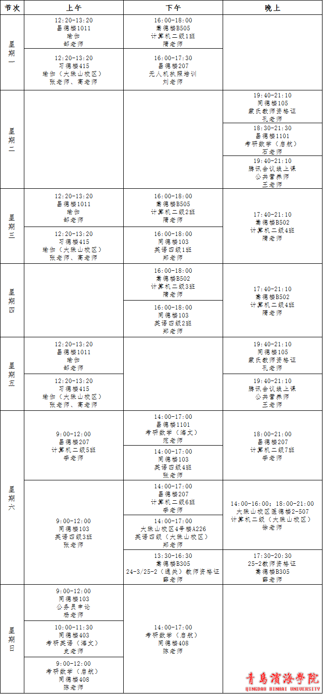 2025-2026-1 继续教育学院第十四周课表（培训类）-青岛滨海学院-继续教育学院